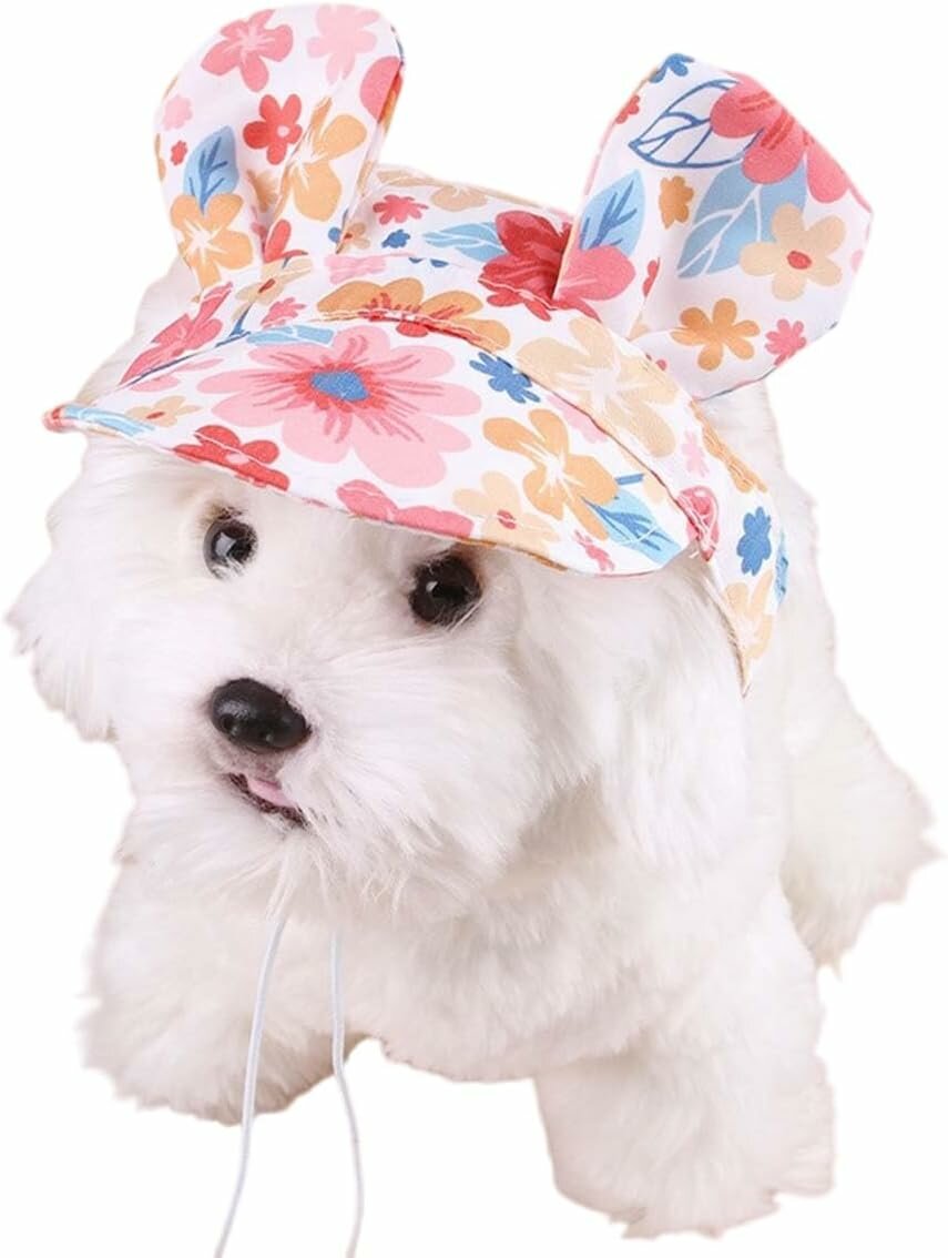 Sun Hat для маленьких собак - Регулируемая домашняя бейсбольная кепка с ушными отверстиями и ремешком для подбородка, дышащий летний козырьку полиэстера