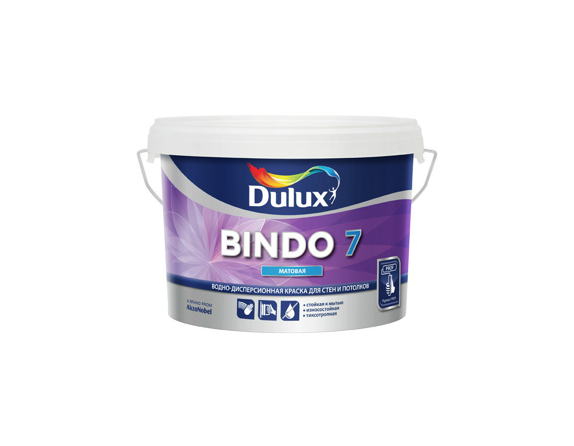 Краска Dulux Bindo 7, латексная, матовая, для стен и потолков, 2,25л