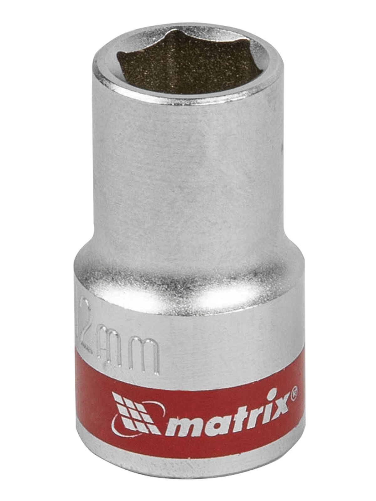 Головка торцевая Matrix 12 мм, 6-гранная, CrV, под квадрат 1/2", хромированная 13112
