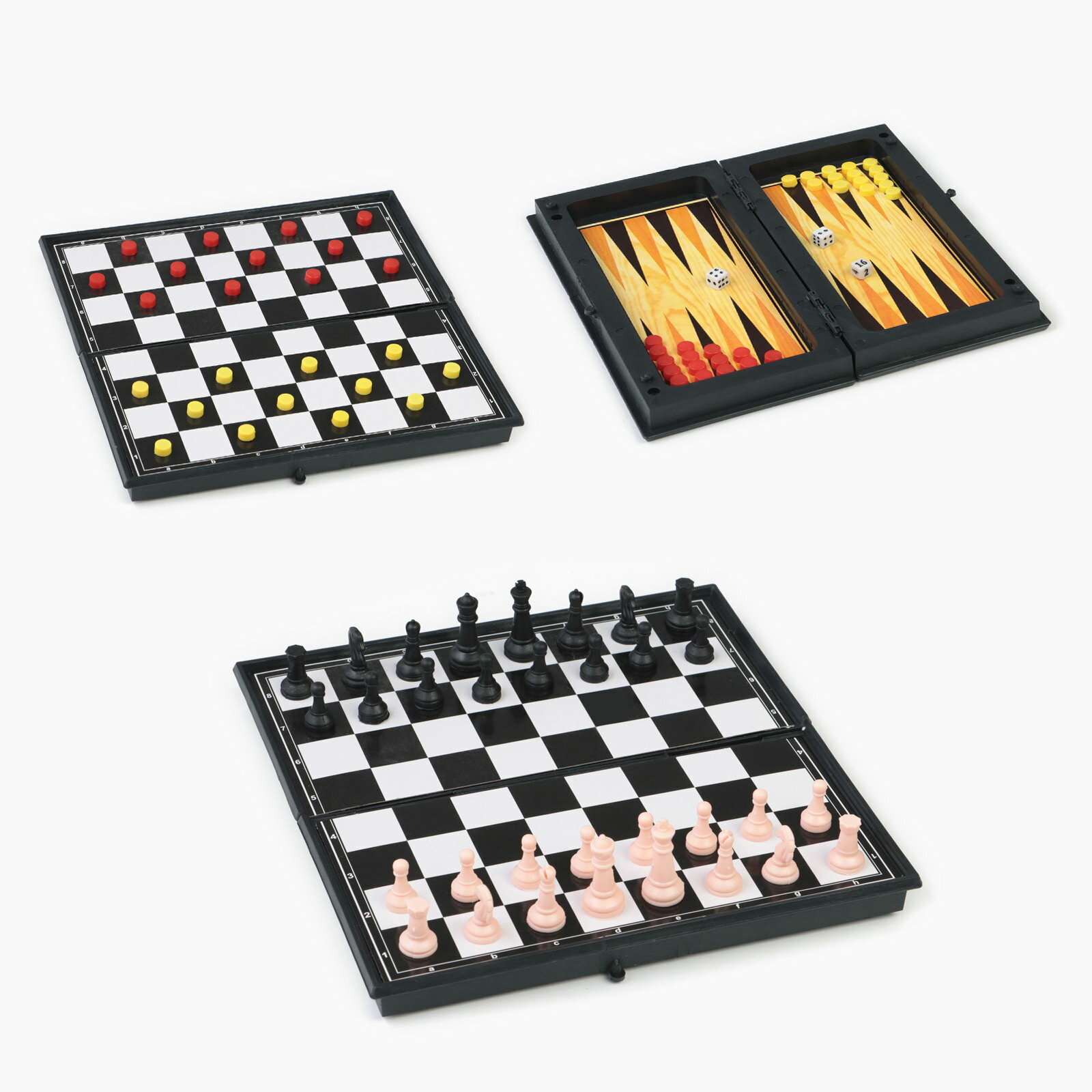Набор классических игр 3 в 1 "Шахматы, шашки, нарды", компактный размер 19x19 см
