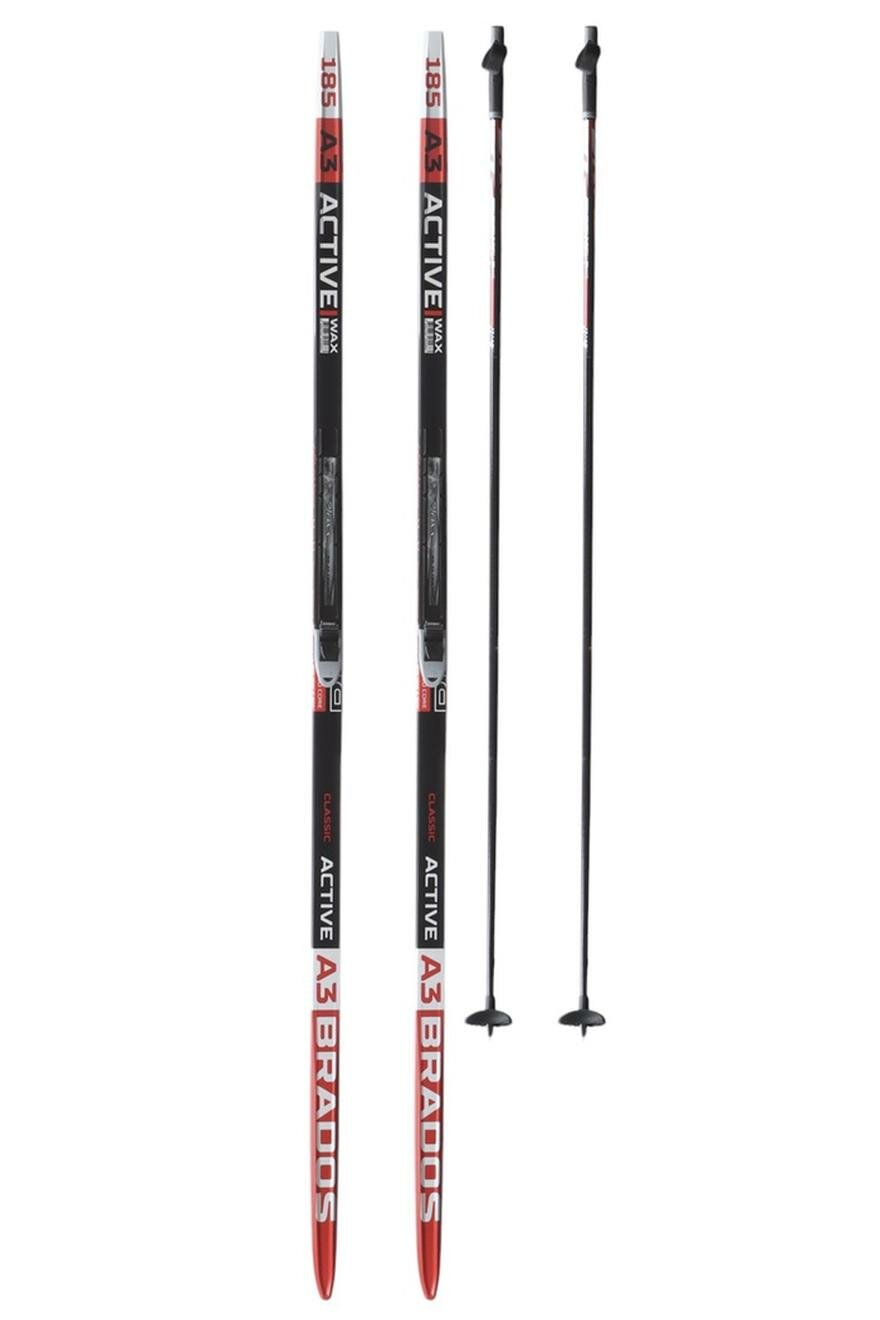 Комплект лыжный: пластиковые лыжи 185 см без насечек, стеклопластиковые палки 145 см, крепления NNN