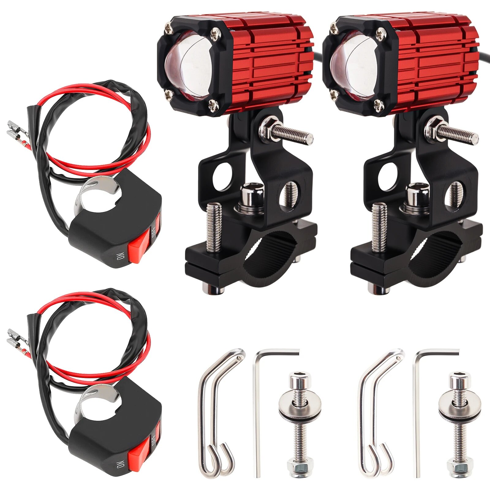 2 шт, 4-режимные светодиодные фары для мотоциклов, тракторов, грузовиков, внедорожников, 9-85 В, Hi Lo Beam, желтый, белый, 3200LM, противотуманные вспомогательные фары Красный, Красный