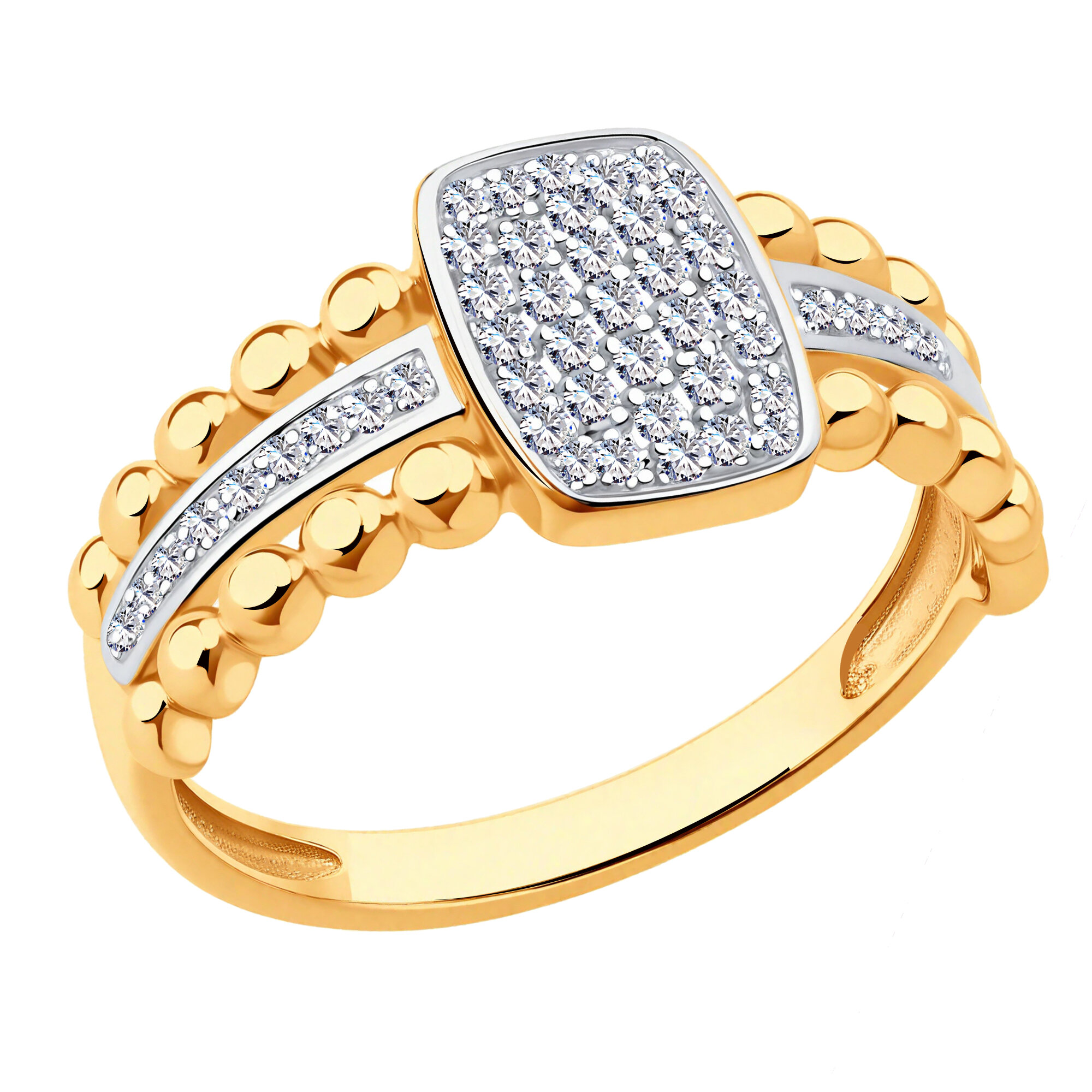 Кольцо, красное золото, 585 проба, фианит