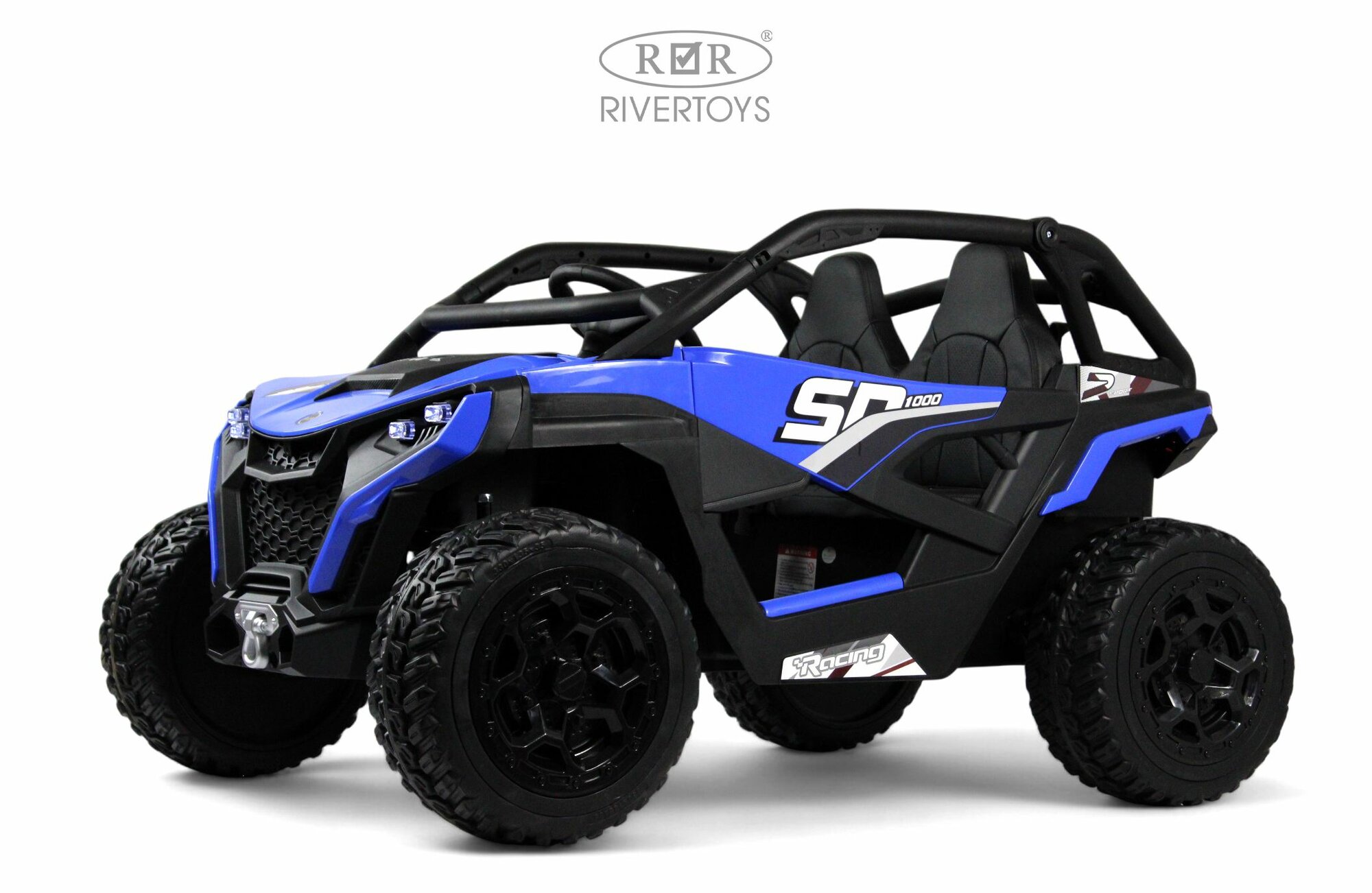 Детский электромобиль RiverToys C777CC с дистанционным управлением, полноприводный, двухместный синий