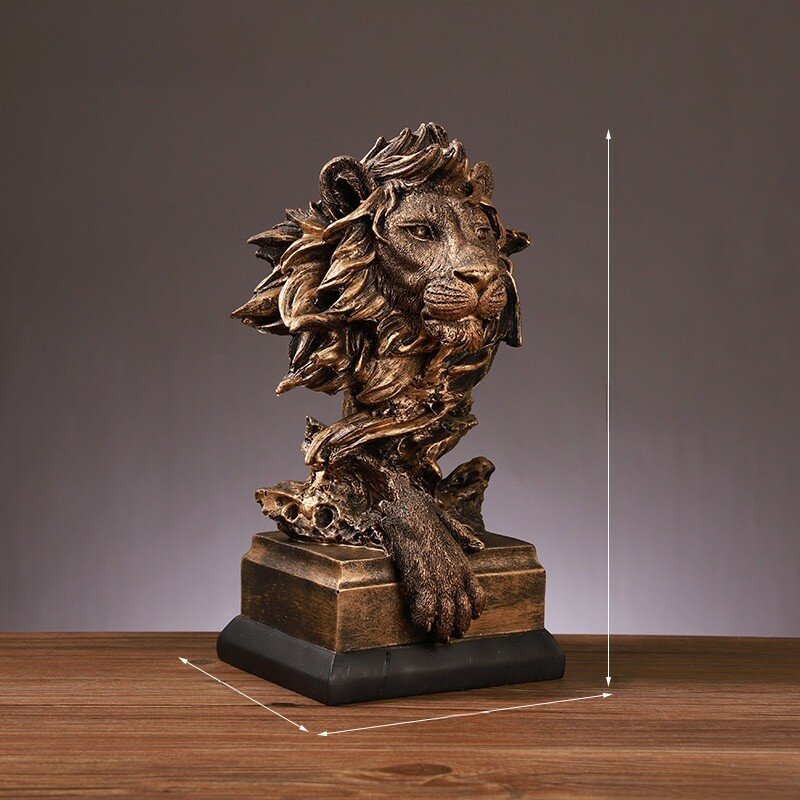 Lion resin art piece for home office cabinet display gift for friends and family, brown