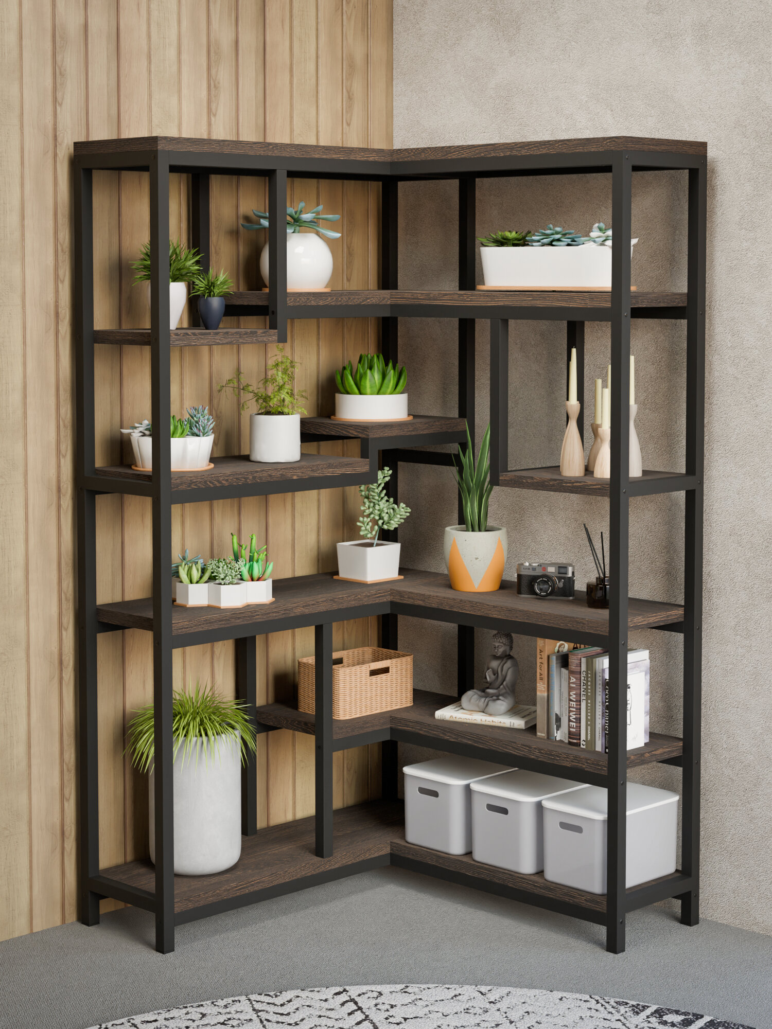 Стеллаж Landloft "Дуглас" Loft, открытый, угловой, цвет венге винтаж