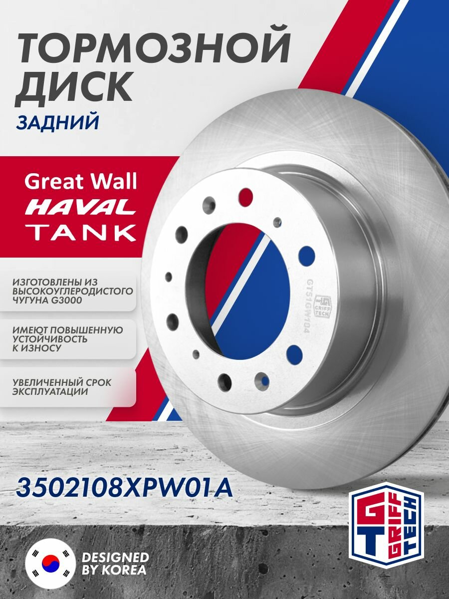 Тормозной диск задний GRIFF TECH Tank 500 , 300 , Great Wall Poer KingKong ; 3502108XPW01A