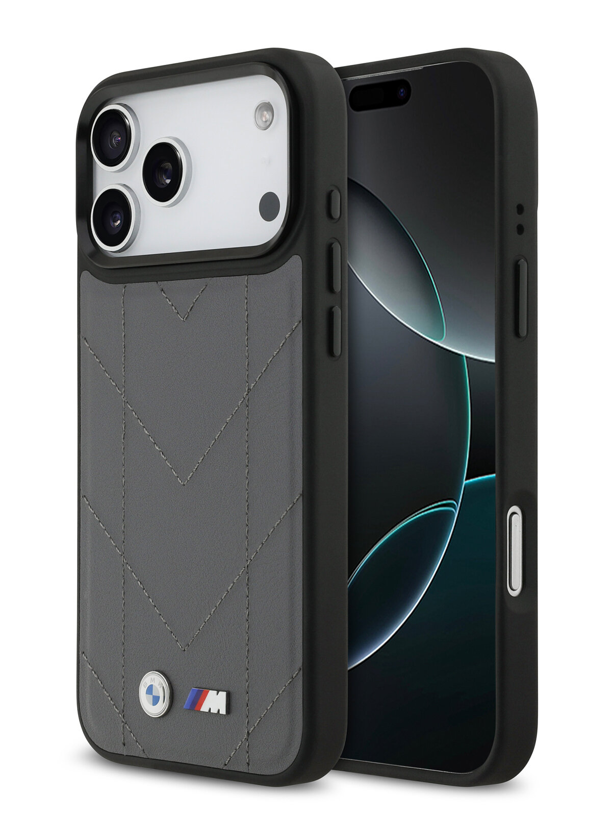 Чехол BMW на iPhone 17 Pro Max, из стеганой экокожи Quilted, с магнитами MagSafe, серый