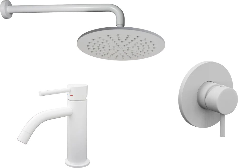 Комплект для ванной Paffoni Light KITLIG011BO071 3 в 1, встраиваемый, с внутренней частью в комплекте, со смесителем, с тропическим душем, латунный, белый, матовый, душевая система