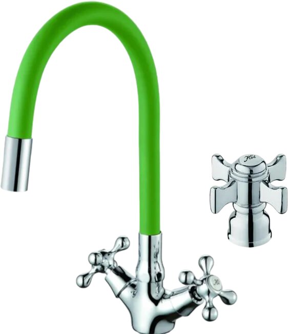 Смеситель для кухни D-lin D153807-5 с гибким изливом, с поворотным изливом, хром, зеленый, матовый, глянцевый, вентильный