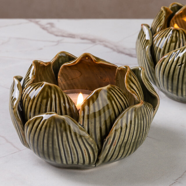 Керамический подсвечник Lotus 9 см темно-оливковый, Koopman, ALX618800-4
