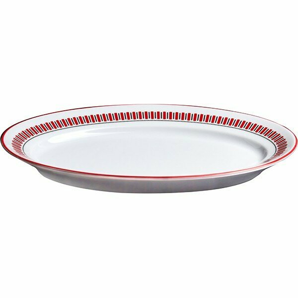 Блюдо «Мезень» Принц Заборчик овальное, фарфор, 240✕27 мм, белый, красный (Башкирскии фарфор)