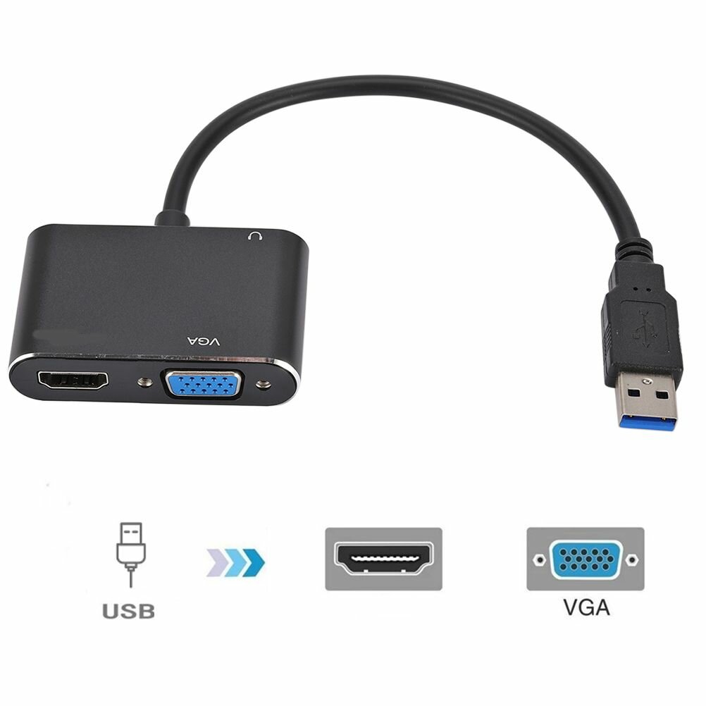 Конвертер USB to HDMI и VGA, 1080p, поддержка Windows