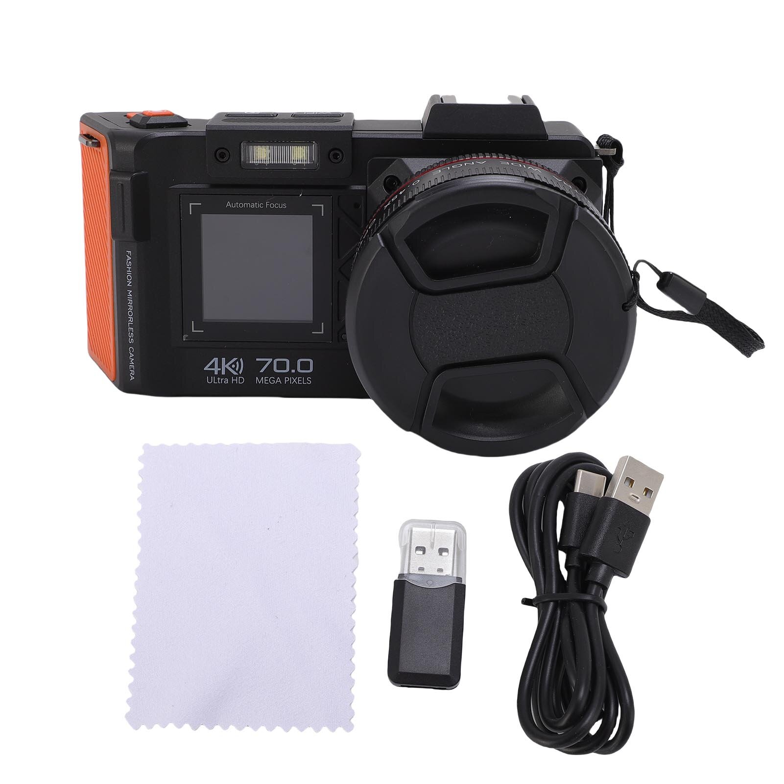 Digital Camera 4K 70MP 50X Zoom Auto Focus Wide Angle F1.8 DSLR Camera With Double Screen Flash for Travel Black