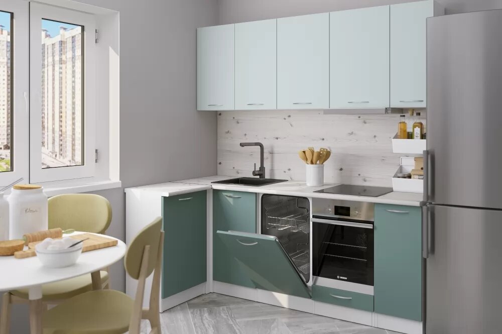 Кухонный гарнитур Герда Асая прайм 2 400 1100х2000 мм, каркас ЛДСП, фасад ЛДСП, Белый/Сумерки/Бензин