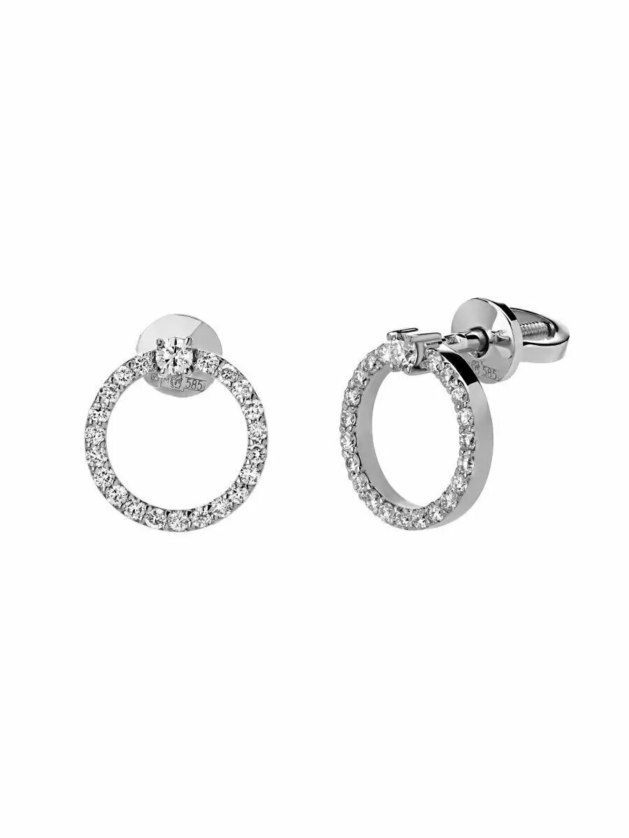 Серьги пусеты, белое золото, 585 проба, родирование, бриллиант