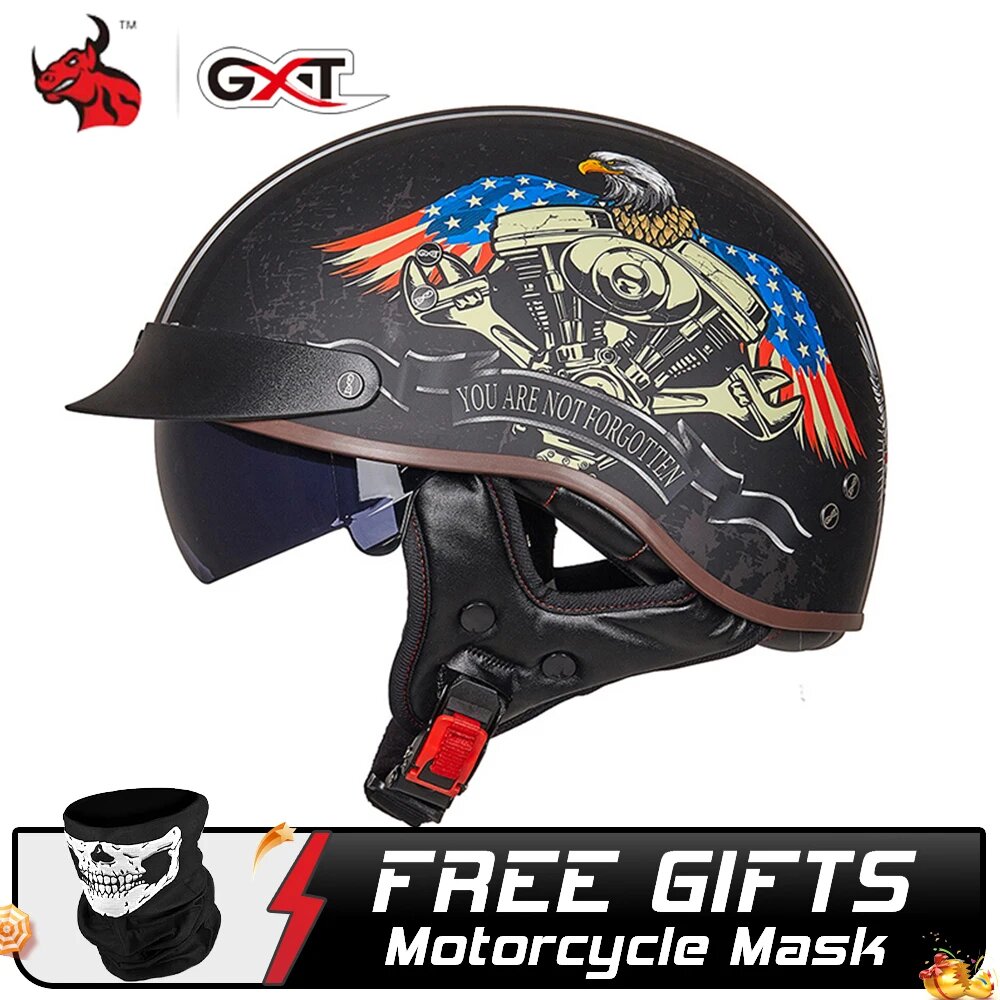 Сертификация GXT DOT Ретро мотоциклетный шлем Мото шлем скутер Винтаж Половина лица Байкер Мотоцикл авария Мото шлем Casco Moto, M, Черный, Унисекс