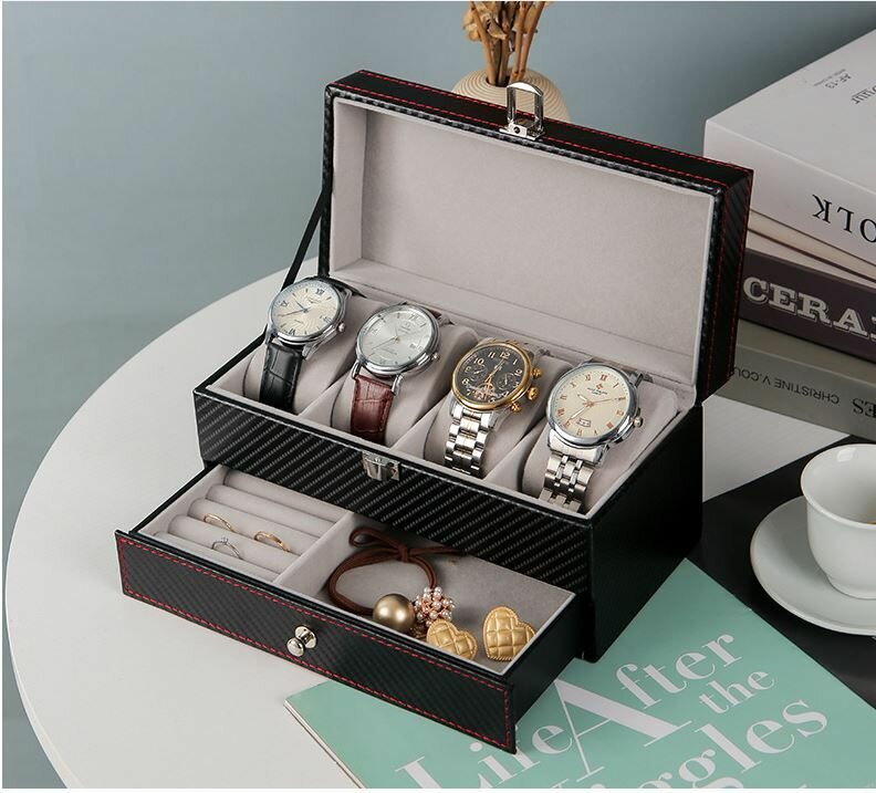 Шкатулка для часов и украшений для 4 часов, 2 яруса