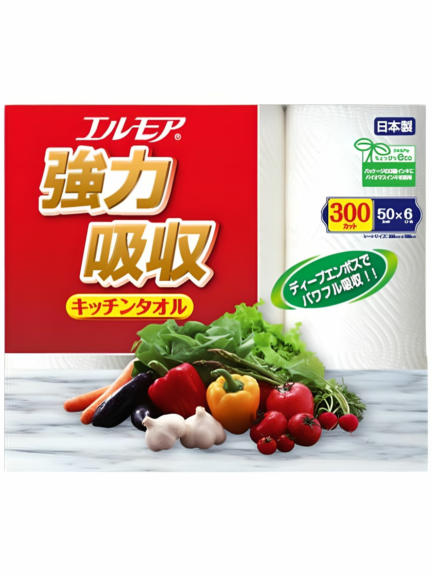 Kami Shodji ELLEMOI Бумажные двухслойные полотенца для кухни 50 отрезков 6 рулонов Япония