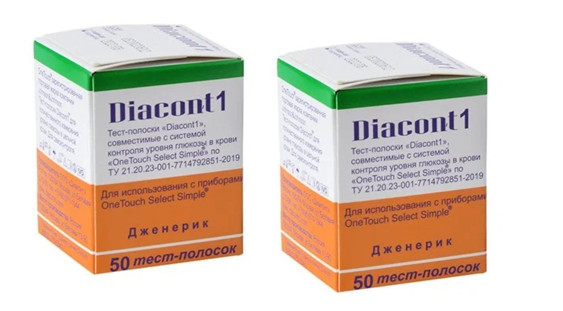 Тест-полоски Diacont 1 № 50 (Диаконт 1) для глюкометров OneTouch Select и OneTouch Select Simple - 2 уп