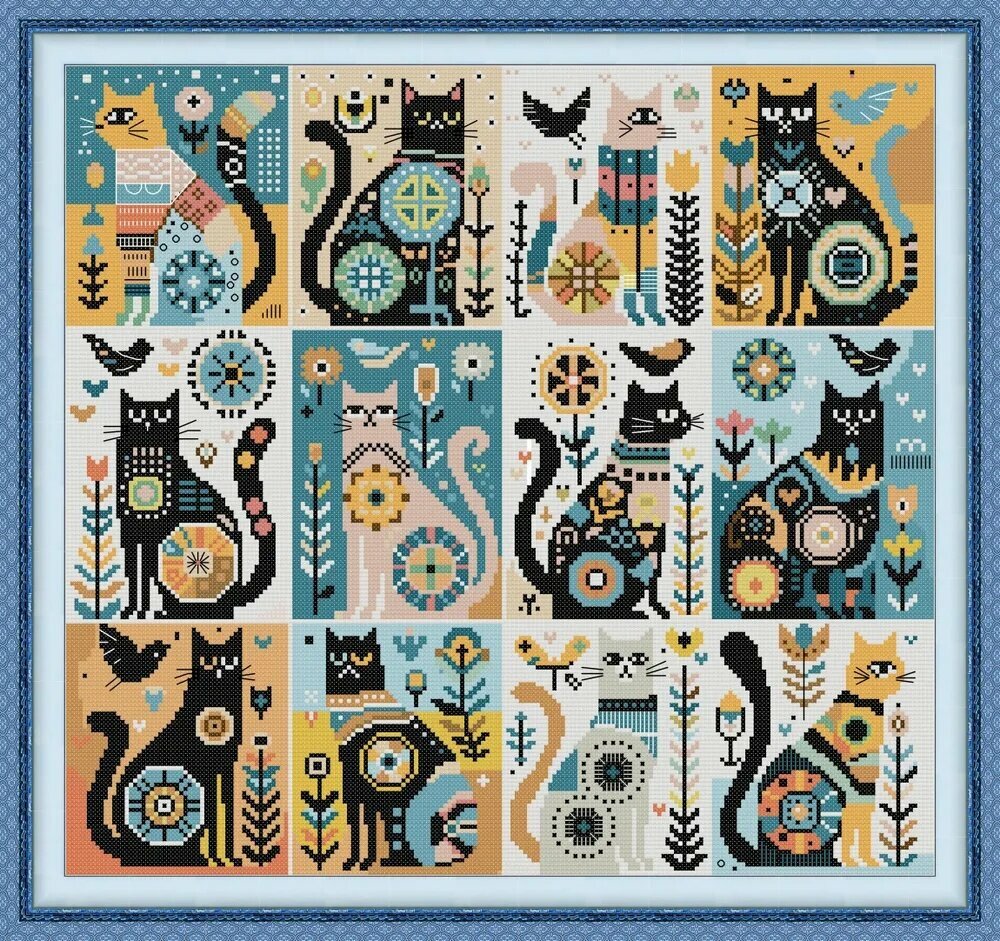 NKFвышивка крестом наборы, Схема на 14CT "Двенадцать черных кошек",46*43CM
