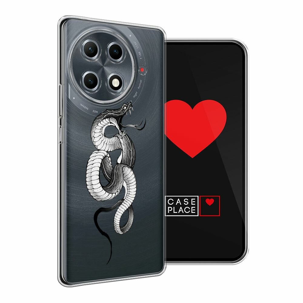 Чехол на Tecno Camon 30S Pro / Текно Камон 30S Про с принтом Монохромная змея рисунок, прозрачный — фото 1