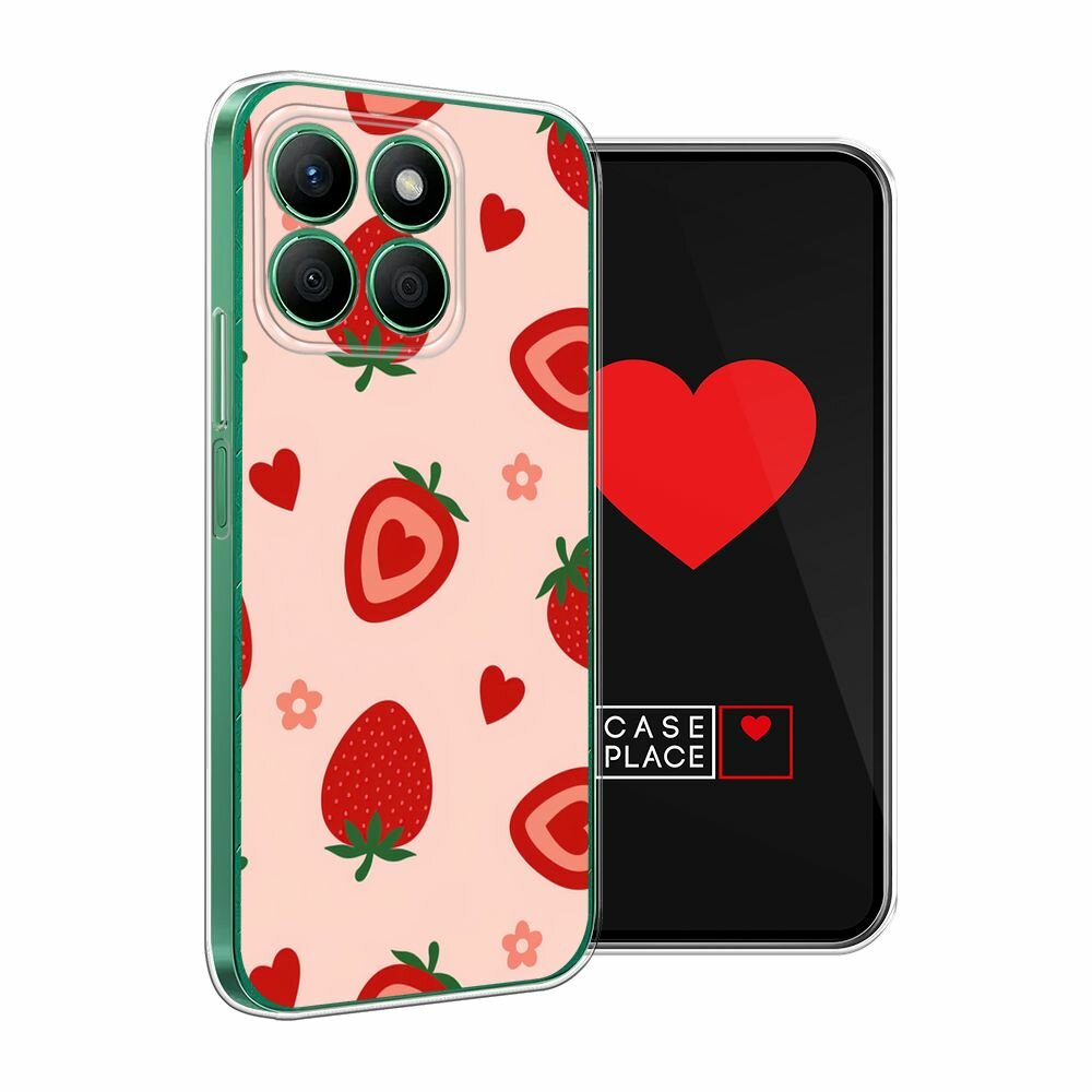 Чехол на Honor X8B / Хонор X8B с принтом "Heart strawberries 1 - 14 февраля" — фото 1