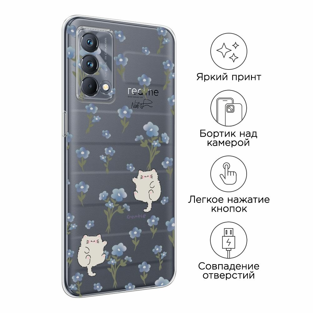 Чехол на Realme GT Master Edition / Реалми GT Мастер Эдишн с принтом "Gentle cats", прозрачный — фото 1