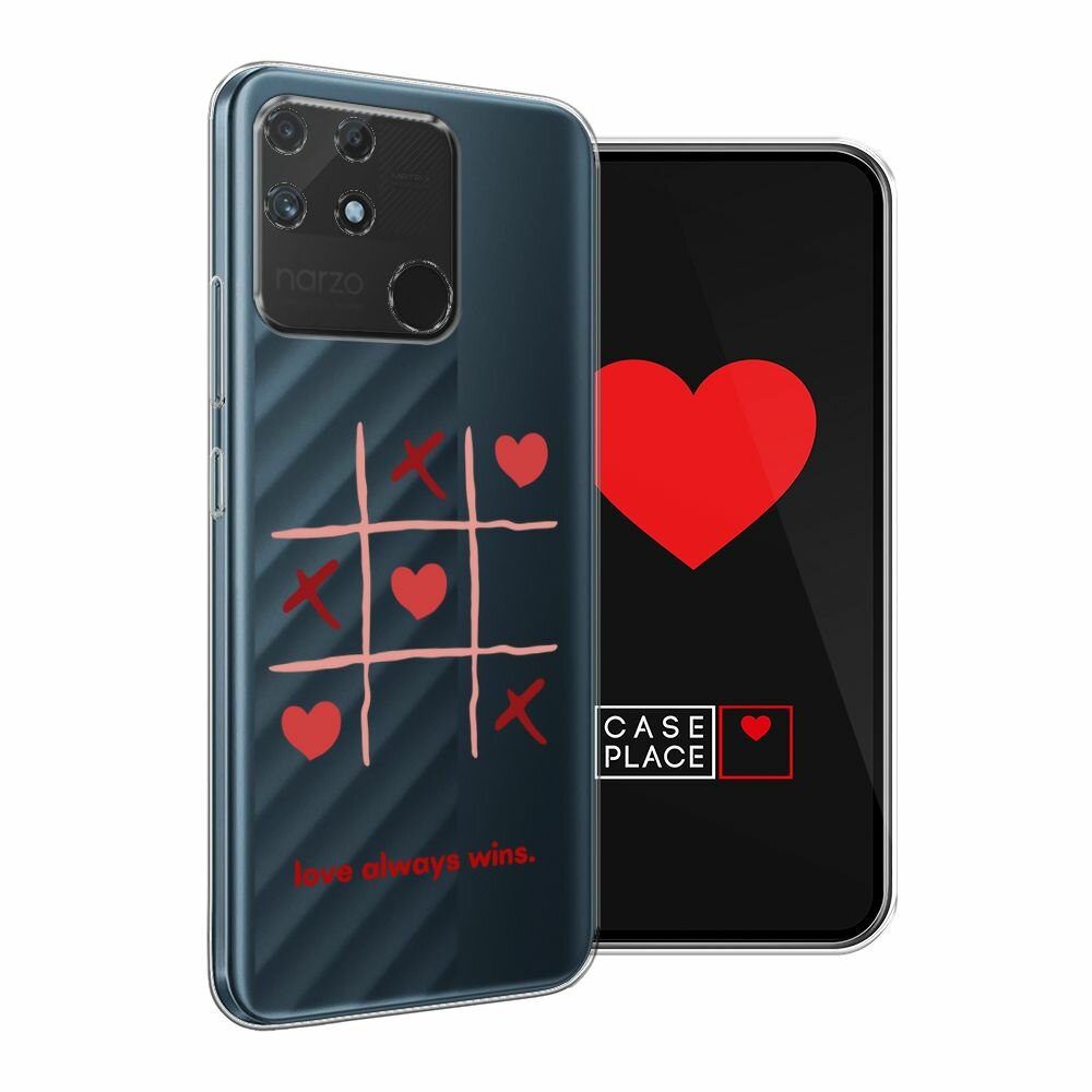Чехол на Realme Narzo 50A / Реалми Нарзо 50A с принтом "love always wins - 14 февраля", прозрачный — фото 1