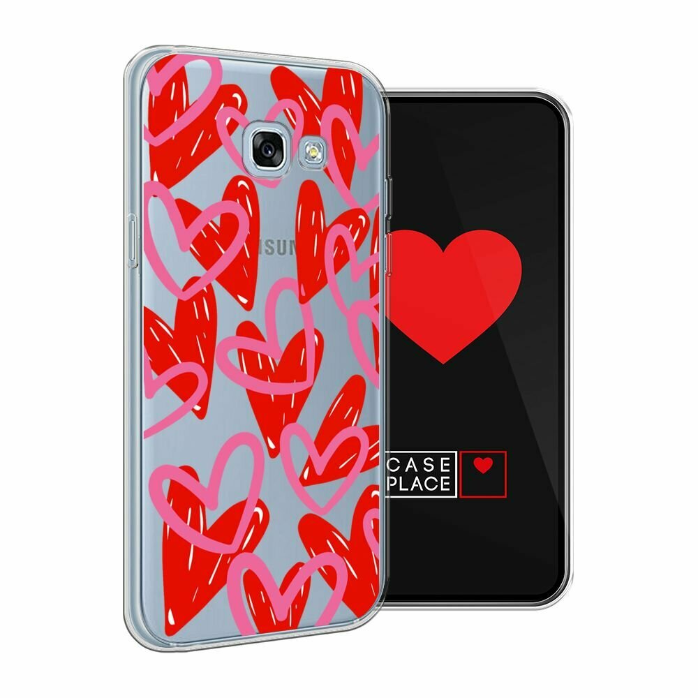 Чехол на Samsung Galaxy A5 2017 / Самсунг Галакси А5 2017 с принтом "Hearts doodles - 14 февраля", прозрачный — фото 1