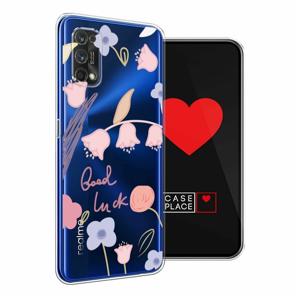 Чехол на Realme 7 Pro / Реалми 7 Про с принтом "Lucky flowers", прозрачный — фото 1