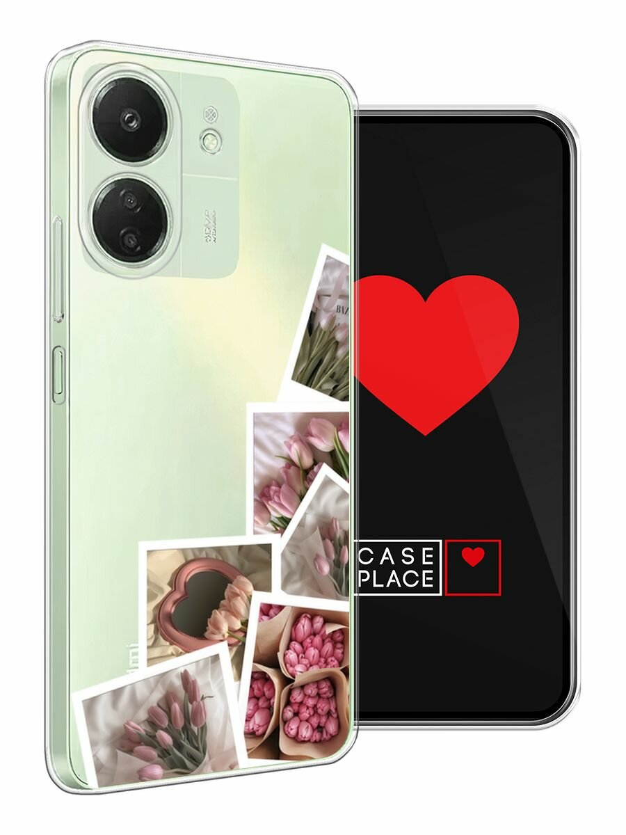Чехол на Xiaomi Redmi 13C/Poco C65 / Сяоми Редми 13C/Поко С65 с принтом "Весенние фото - 8 марта", прозрачный — фото 1