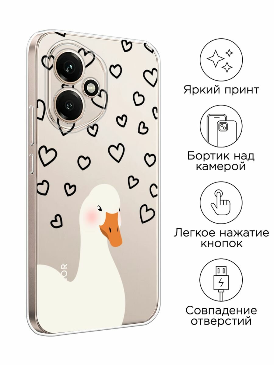 Чехол на Honor 400 / Хонор 400 с принтом "Влюблённый гусь 3 - 14 февраля", прозрачный — фото 1