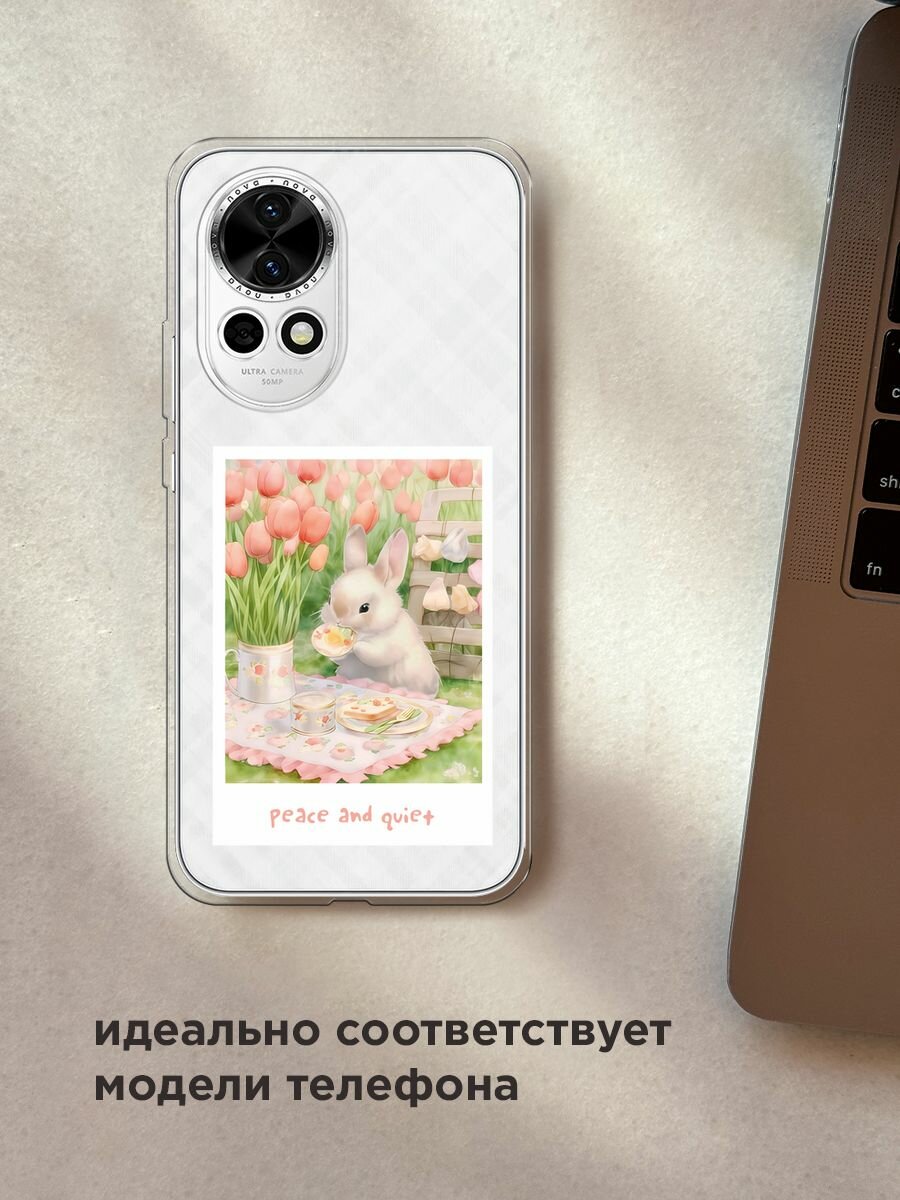 Чехол на Huawei Nova 12/Nova13 / Хуавей Нова 12/Нова 13 с принтом "Кролик на пикнике", прозрачный — фото 1