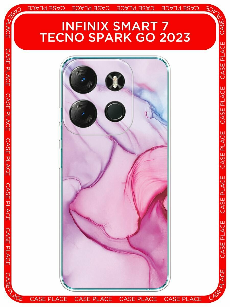 Чехол на Tecno Spark Go 2023/Infinix Smart 7 / Текно Спарк Гоу 2023 с принтом "Розовые мраморные разводы"