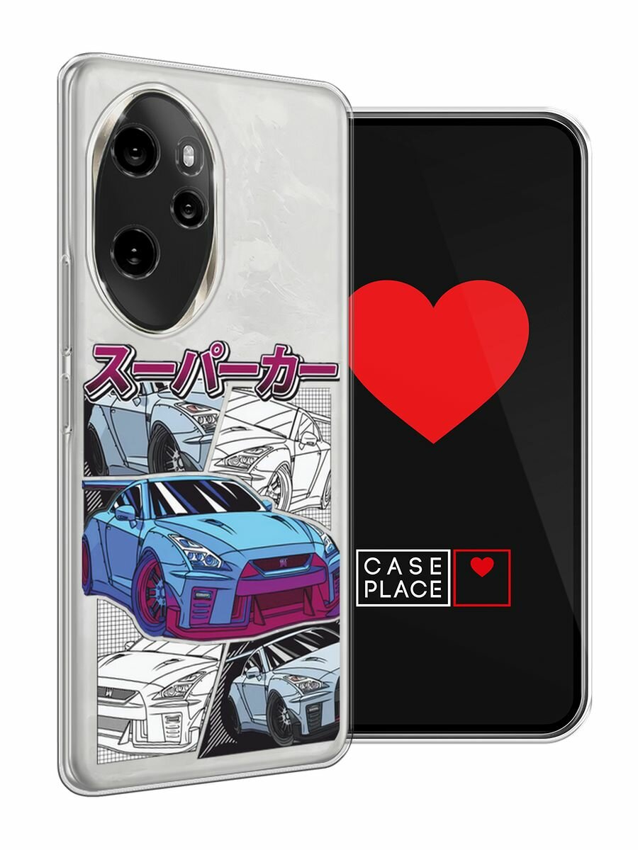 Чехол на Honor 100 Pro / Хонор 100 Про с принтом "JDM коллаж", прозрачный — фото 1