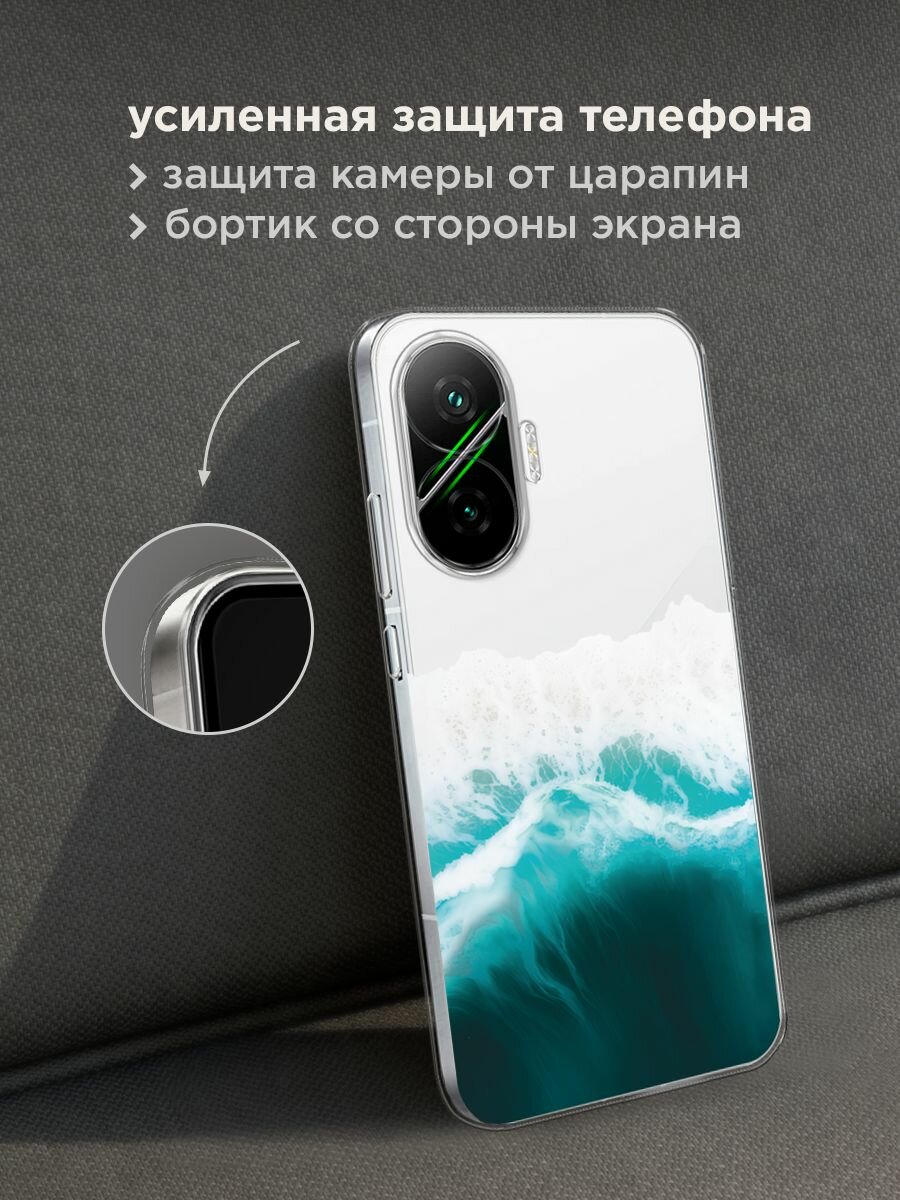Чехол на Poco F7 / Поко F7 с принтом "Большая волна", прозрачный — фото 1