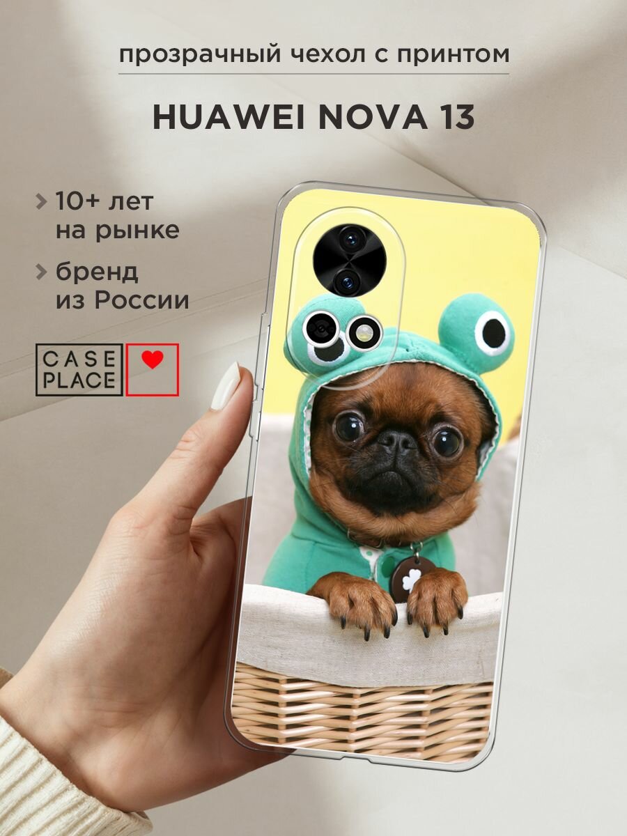 Чехол на Huawei Nova 12/Nova13 / Хуавей Нова 12/Нова 13 с принтом "Собачка в шапке лягушки"