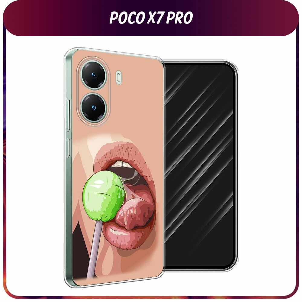 Чехол на Poco X7 Pro / Поко X7 Про с принтом губы и чупа-чупс