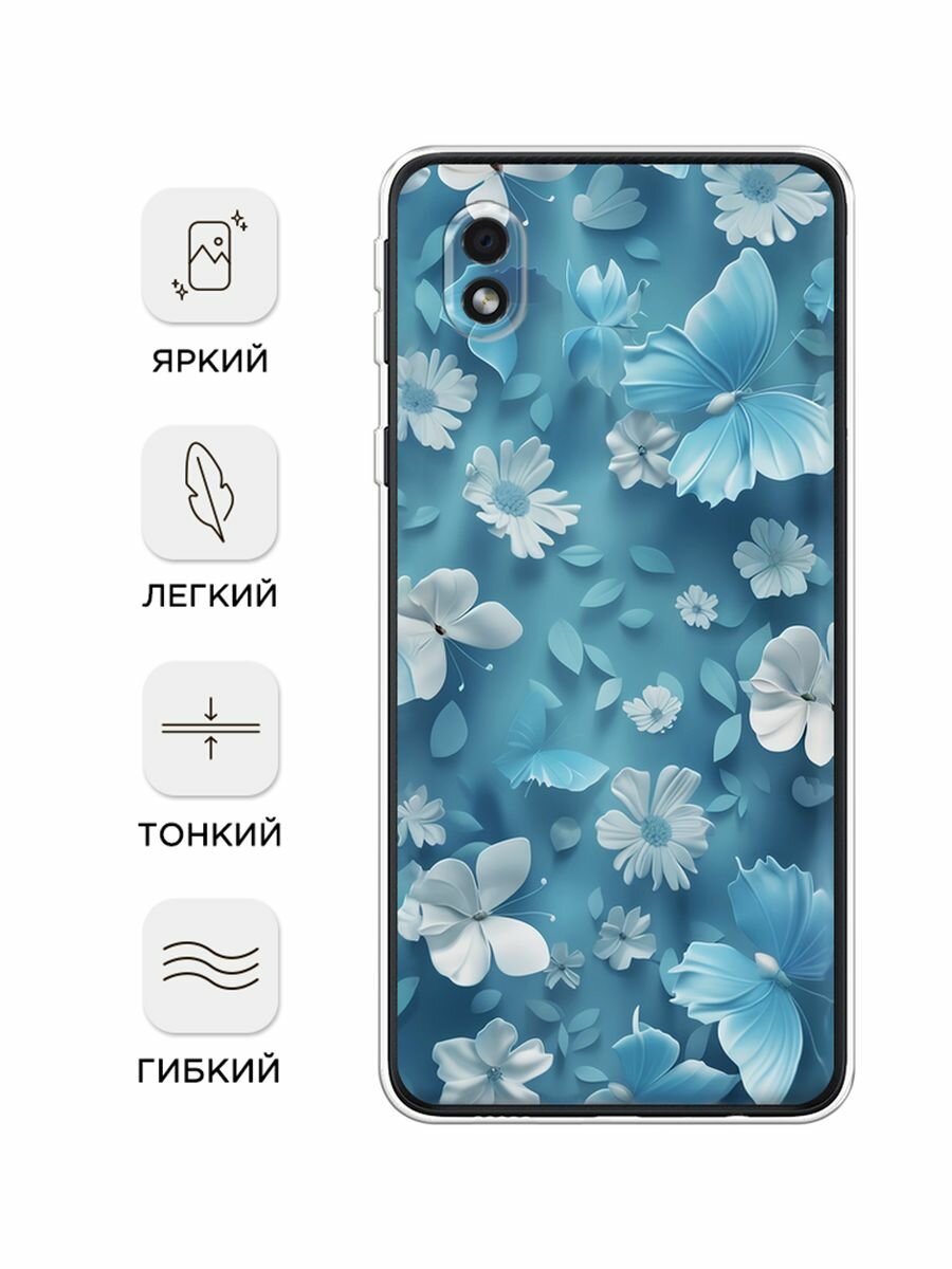 Чехол на Samsung Galaxy A01 Core / Самсунг Галакси А01 Core с принтом "Голубые глазурные цветы" — фото 1