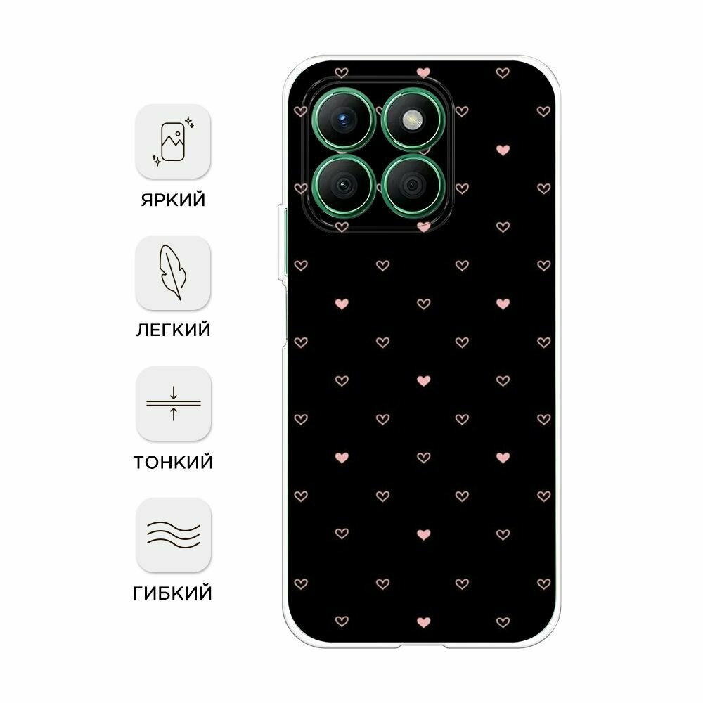 Чехол на Honor X8B / Хонор X8B с принтом "Черный фон и сердечки" — фото 1