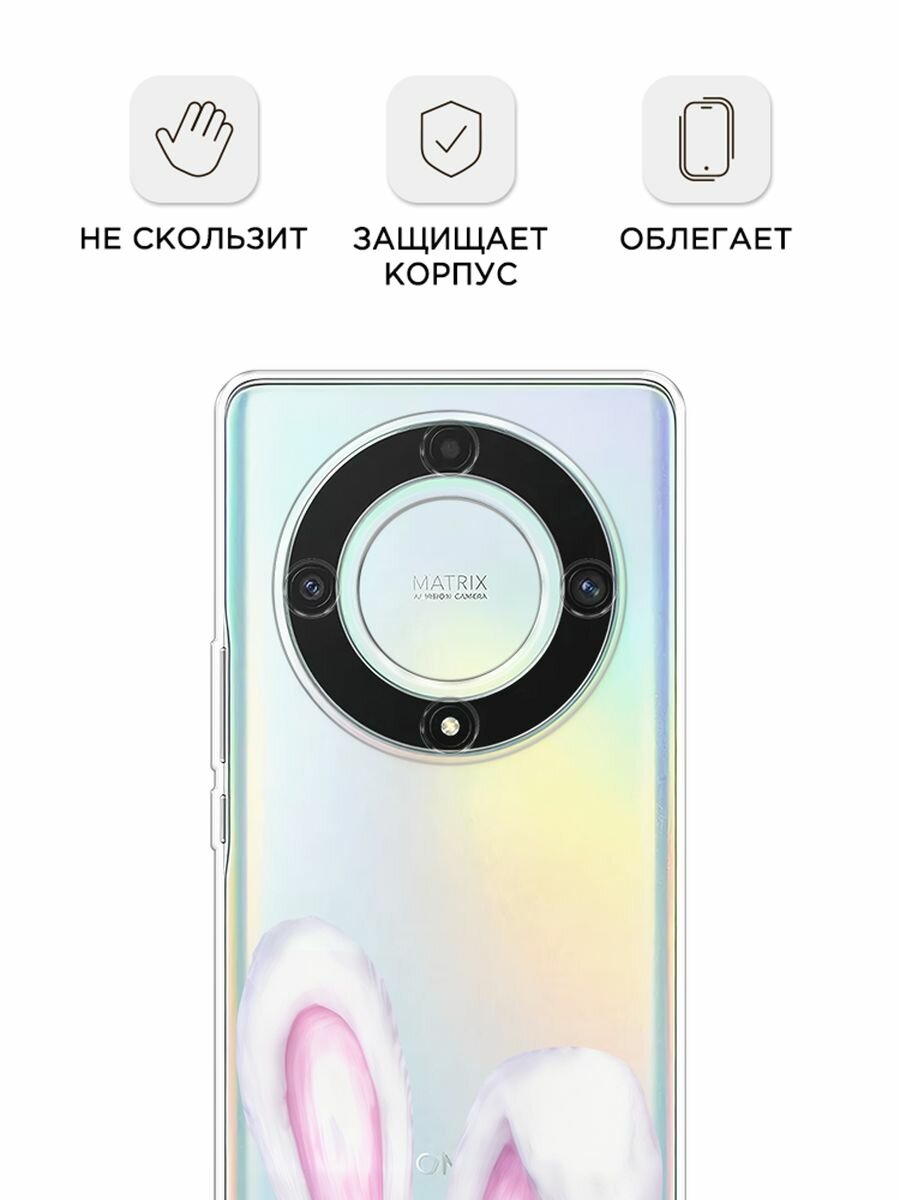 Чехол на Honor X9A / Хонор X9A с принтом "Кроличьи уши 2", прозрачный — фото 1