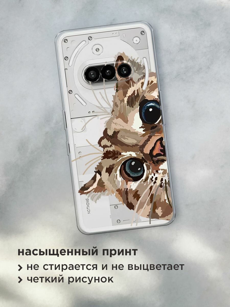 Чехол на Nothing Phone 3a / Нотинг Фон 3а с принтом "Любопытный кот", прозрачный — фото 1