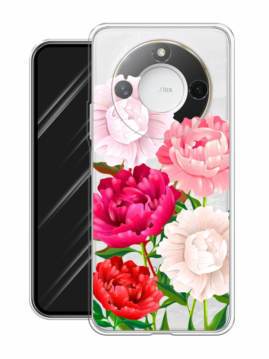 Чехол на Honor X9c Smart / Хонор X9c Смарт с принтом "Большие пионы", прозрачный — фото 1