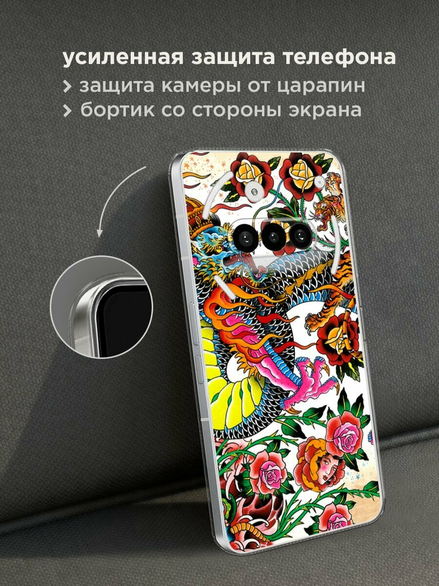 Чехол на Nothing Phone 3a / Нотинг Фон 3а с принтом "Дракон в цветах" — фото 1