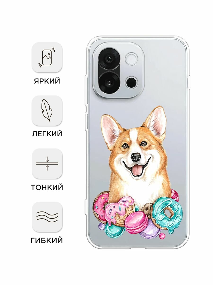 Чехол на OnePlus 13T / Ван Плас 13Т с принтом "Корги и сладости", прозрачный — фото 1