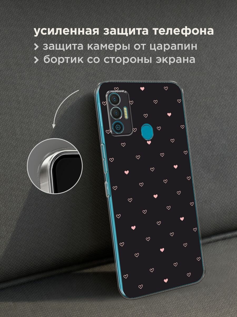 Чехол на Tecno Spark 7 / Техно Спарк 7 с принтом "Черный фон и сердечки" — фото 1