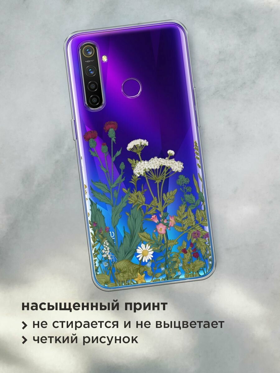 Чехол на Realme 5 Pro / Реалми 5 Про с принтом "Дикие полевые цветы", прозрачный — фото 1