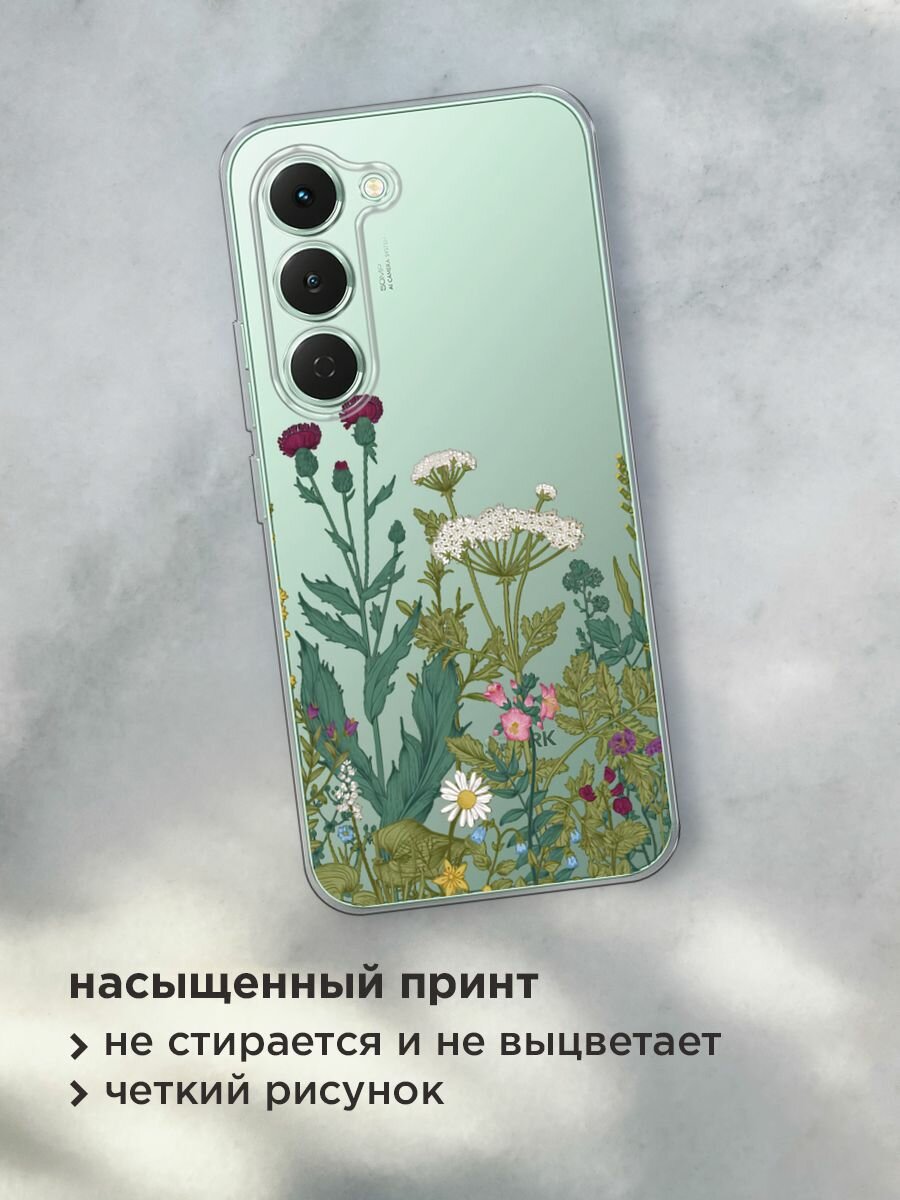 Чехол на Tecno Spark 40 Pro / Текно Спарк 40 Про с принтом "Дикие полевые цветы", прозрачный — фото 1