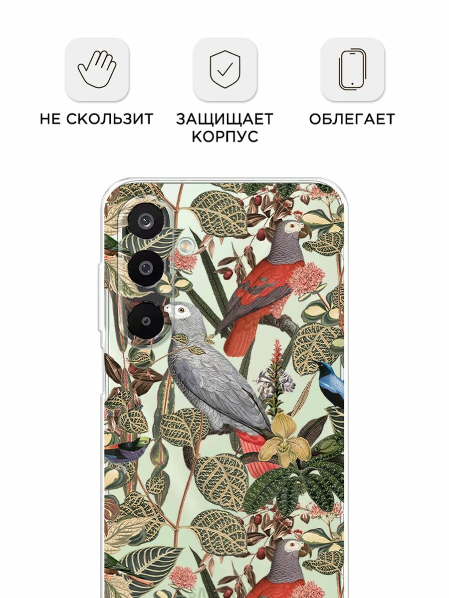 Чехол на Samsung Galaxy M16 / Самсунг Галакси М16 с принтом "Tropical pattern", прозрачный — фото 1